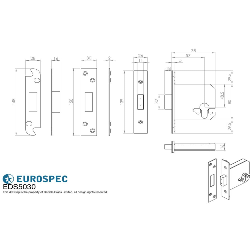 Eurospec - Euro Profile Deadlock 76mm - Stainless Brass – T.H Wiggans ...